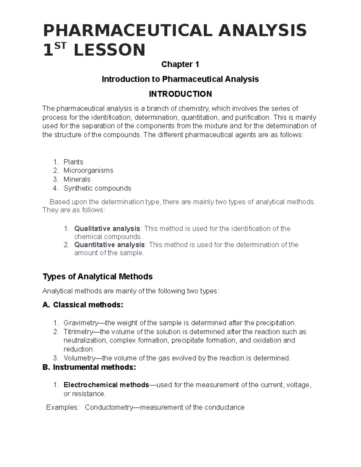 Pharmaceutical Analysis 1: Lesson on Analytical Methods and Titrimetry ...