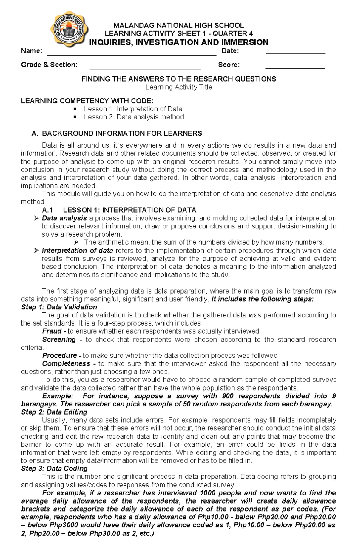 Science Investigatory Project Format: Guidelines and Example Titles ...