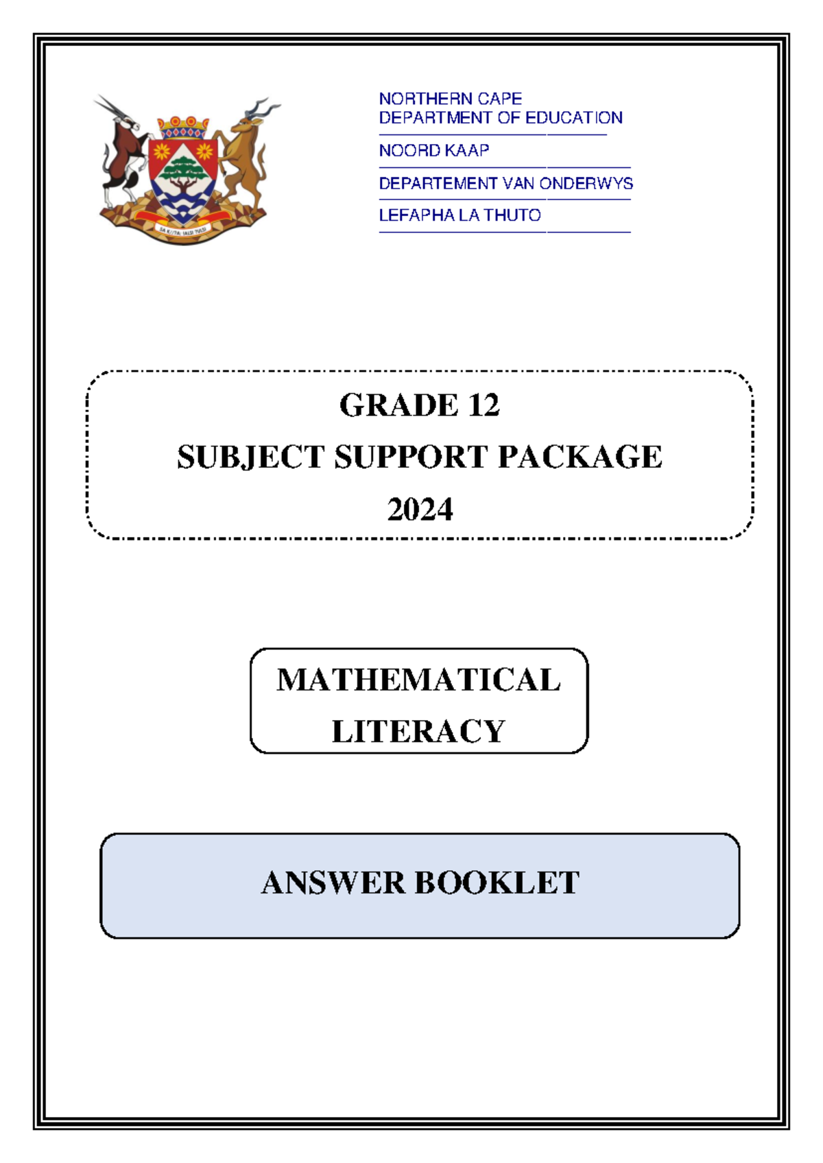 Mathematical Literacy Grade 12 Support Package Answer Booklet 2024 ...