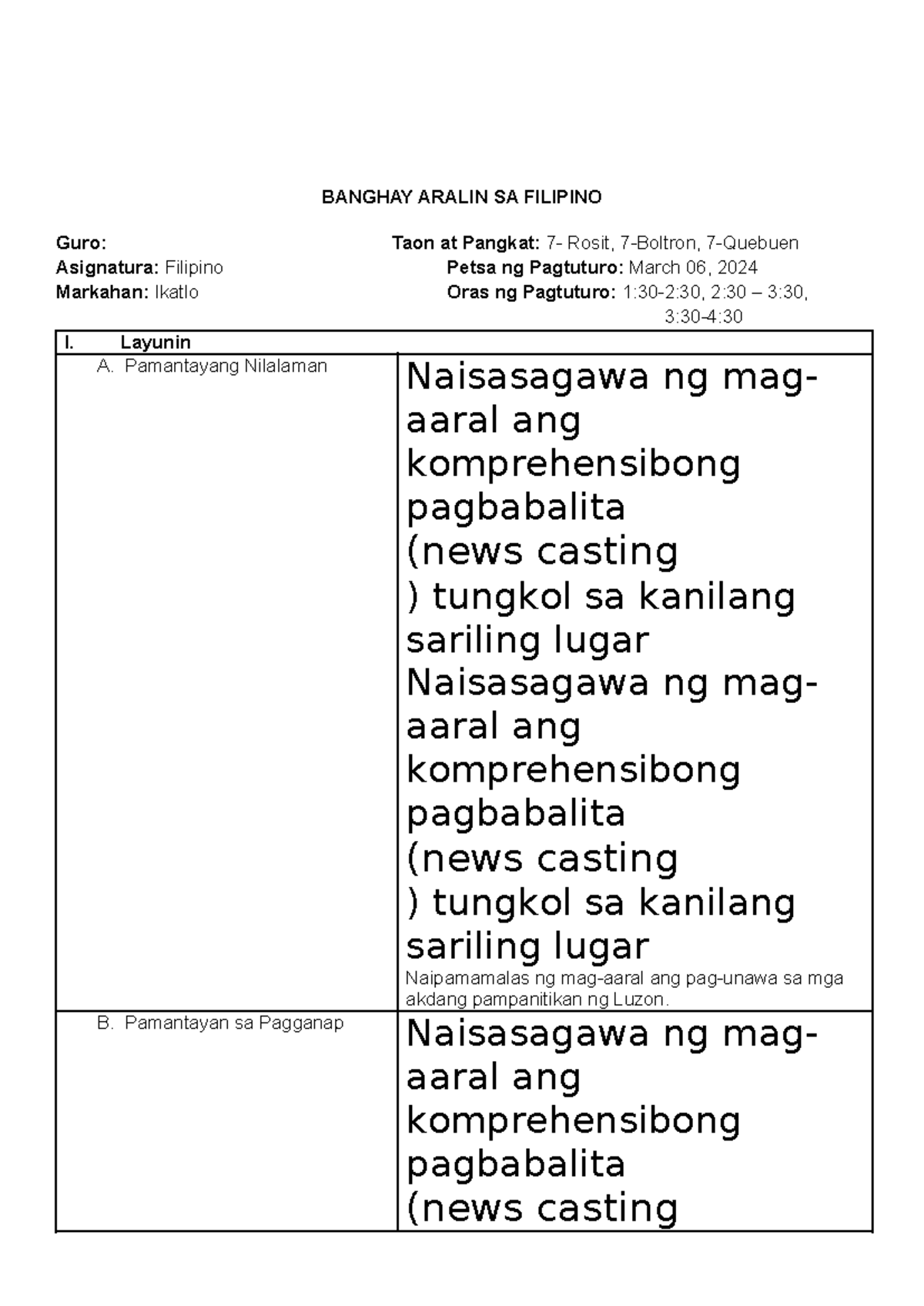 Filipino 7 - Anaporik at Kataporik: Aralin at Gabay sa Pagtuturo - Studocu