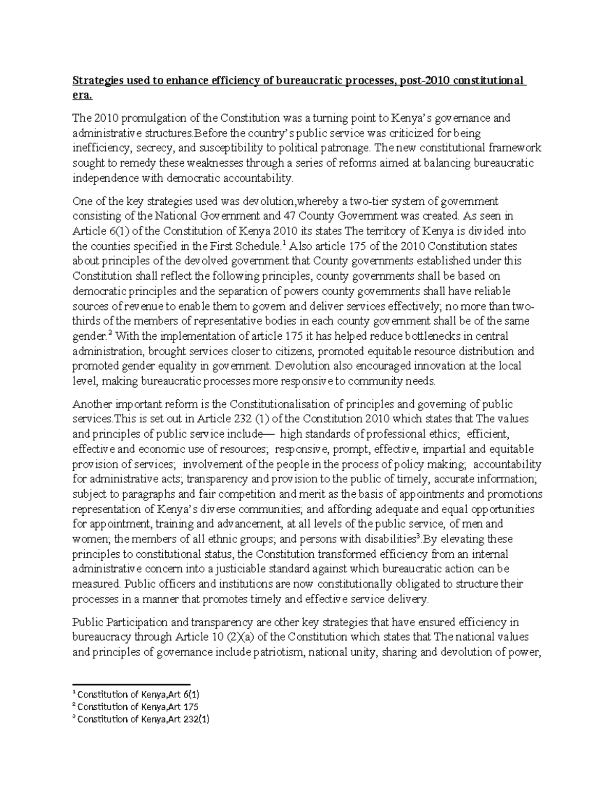 Strategies for Enhancing Bureaucratic Efficiency Post-2010 Constitution ...