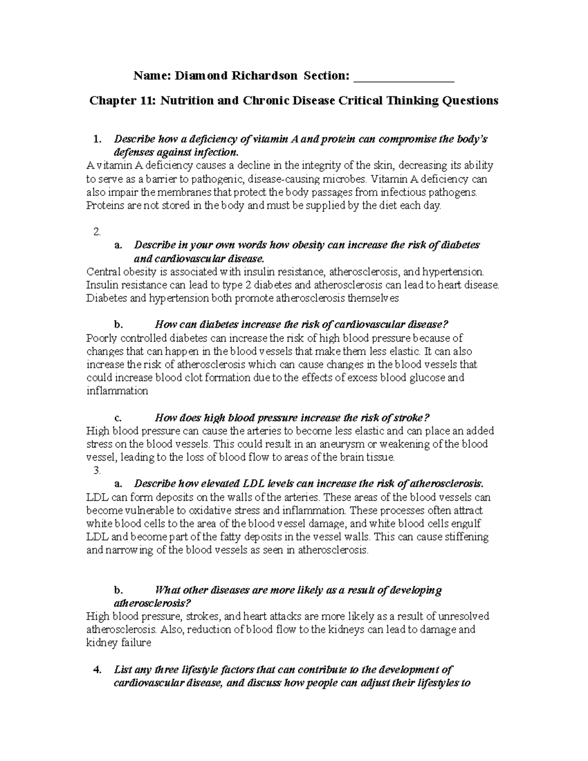 Chapter 11- Nutrition and Chronic Disease Critical Thinking Questions ...