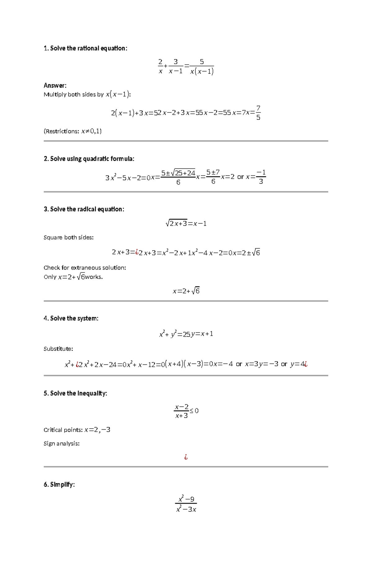 Algebra Quiz 3: Solving Equations and Inequalities - Studocu