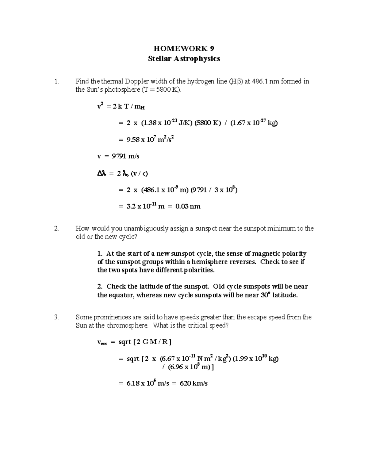 Solutions 09 - HOMEWORK 9 Stellar Astrophysics Find the thermal Doppler ...