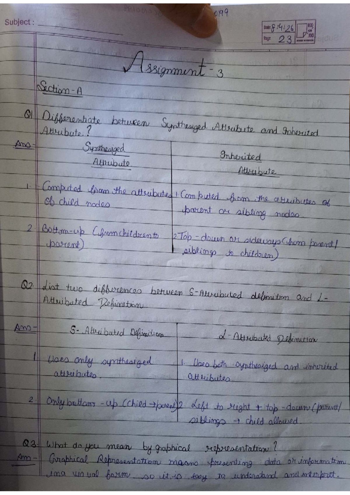 CC0199 Assignment 3: Synthesized vs Inherited Attributes Explained ...