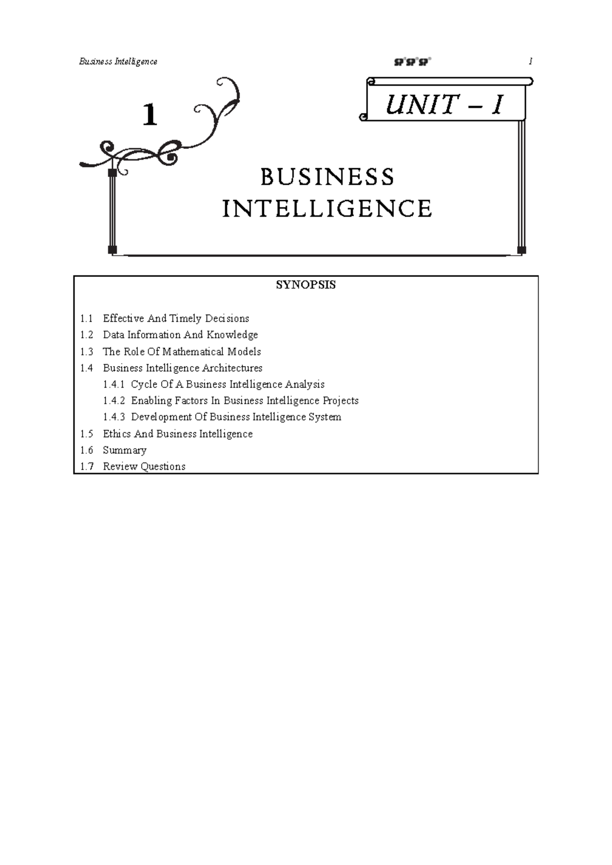 Business Intelligence 1: Unit I Overview and Key Concepts - Studocu