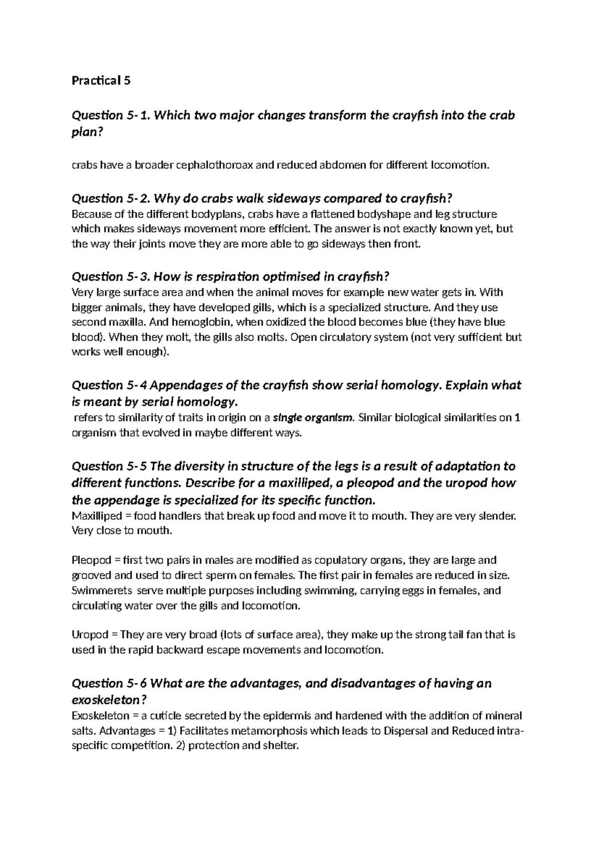 Practical 5 - Crayfish to Crab Transformation Insights - Studeersnel