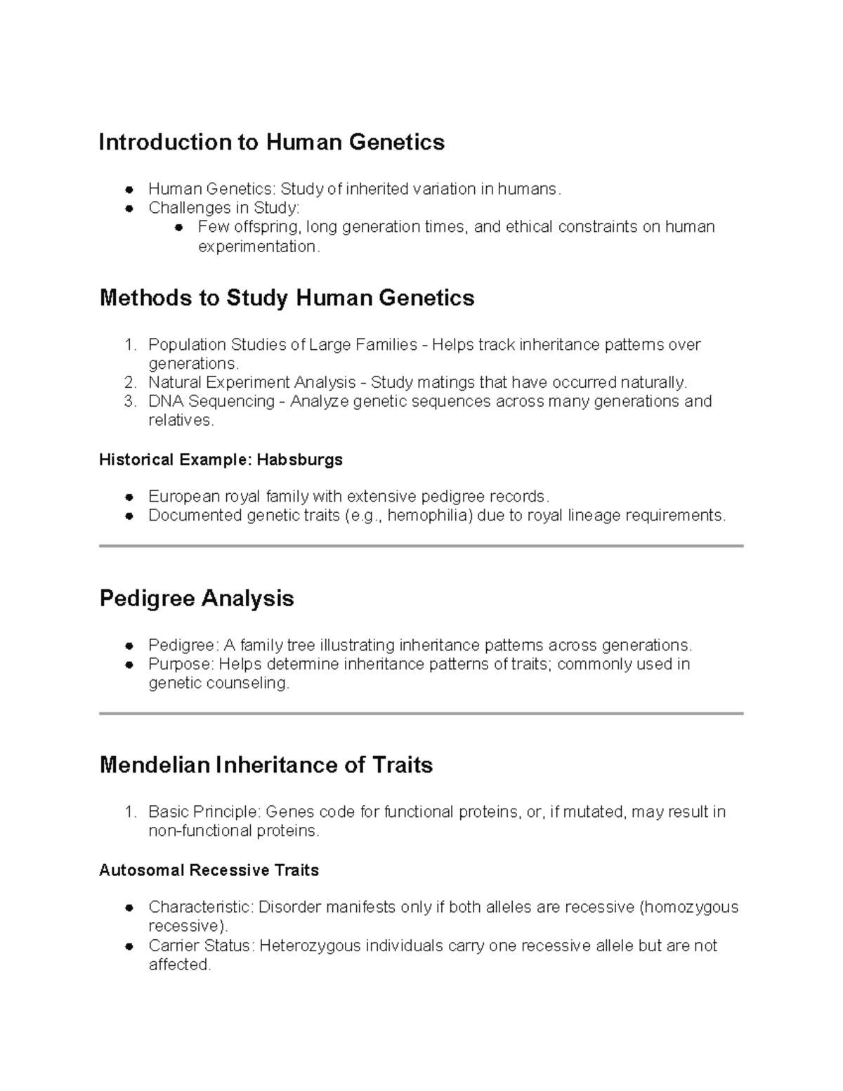 Lec 18 - Intro to Human Genetics: Key Concepts & Mendelian Traits - Studocu