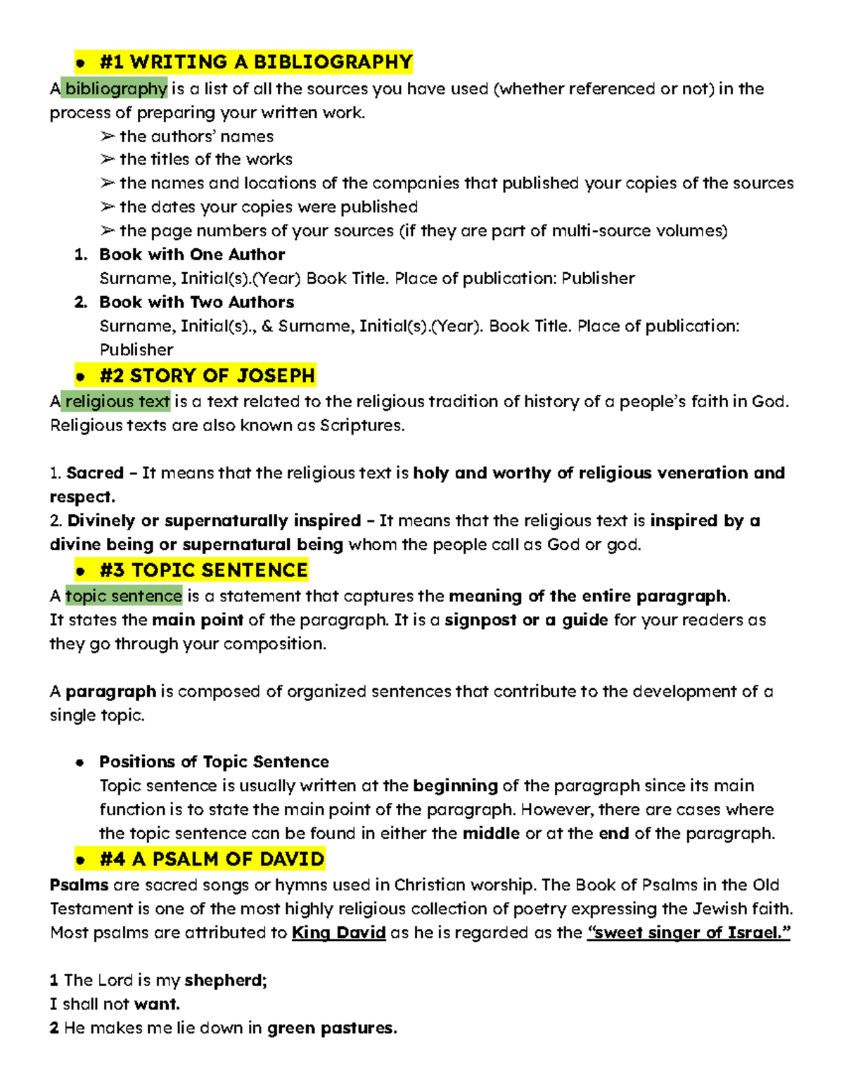 ENG 101: Writing a Bibliography and Understanding Topic Sentences - Studocu