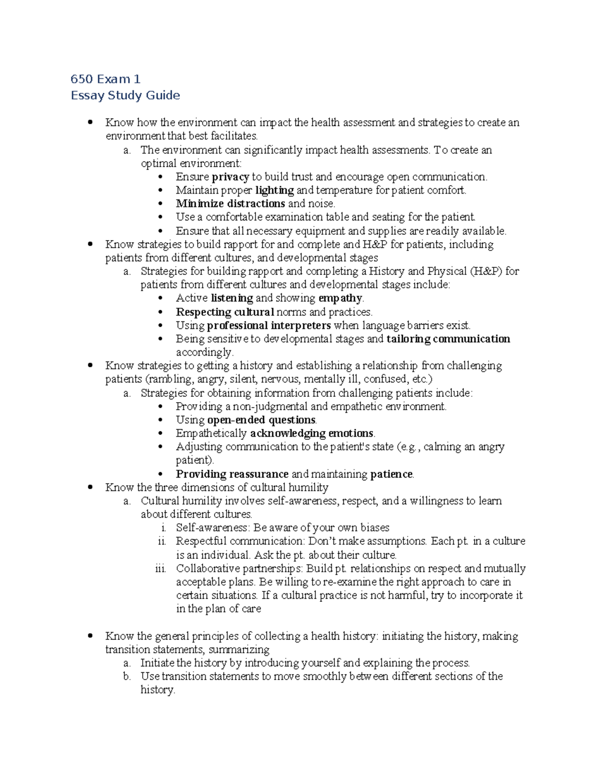 650 Exam 1 Essay Study Guide - Key Concepts and Strategies - Studocu