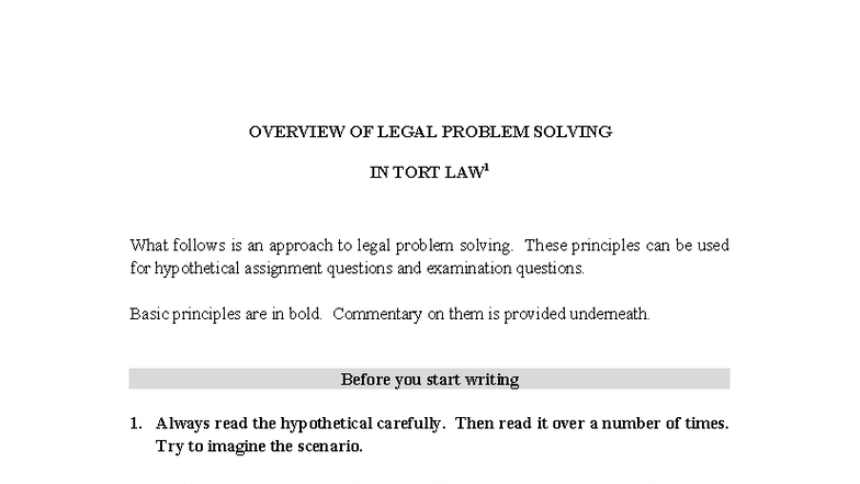 TORT LAW 101: Legal Problem Solving Strategies and Principles - Studocu