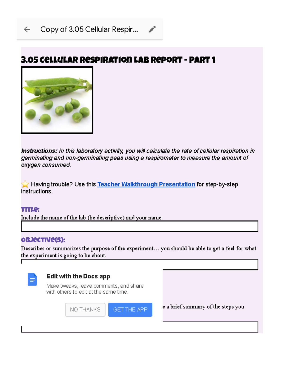 Copy of 3.05 Cellular Respiration Lab Report - 3 Cellular Respiration ...