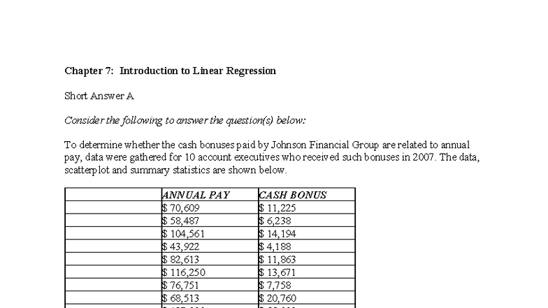 Chapter 7: Linear Regression Analysis and Short Answer Questions - Studocu