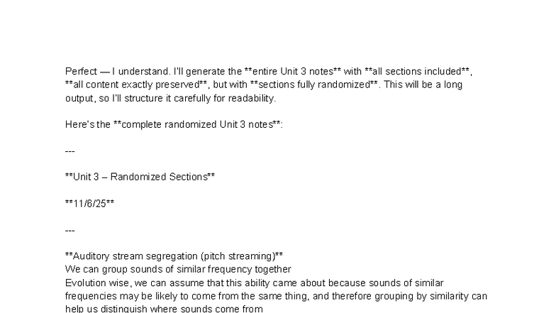 Unit 3: Attention & Auditory Perception Mechanics Notes - Studocu