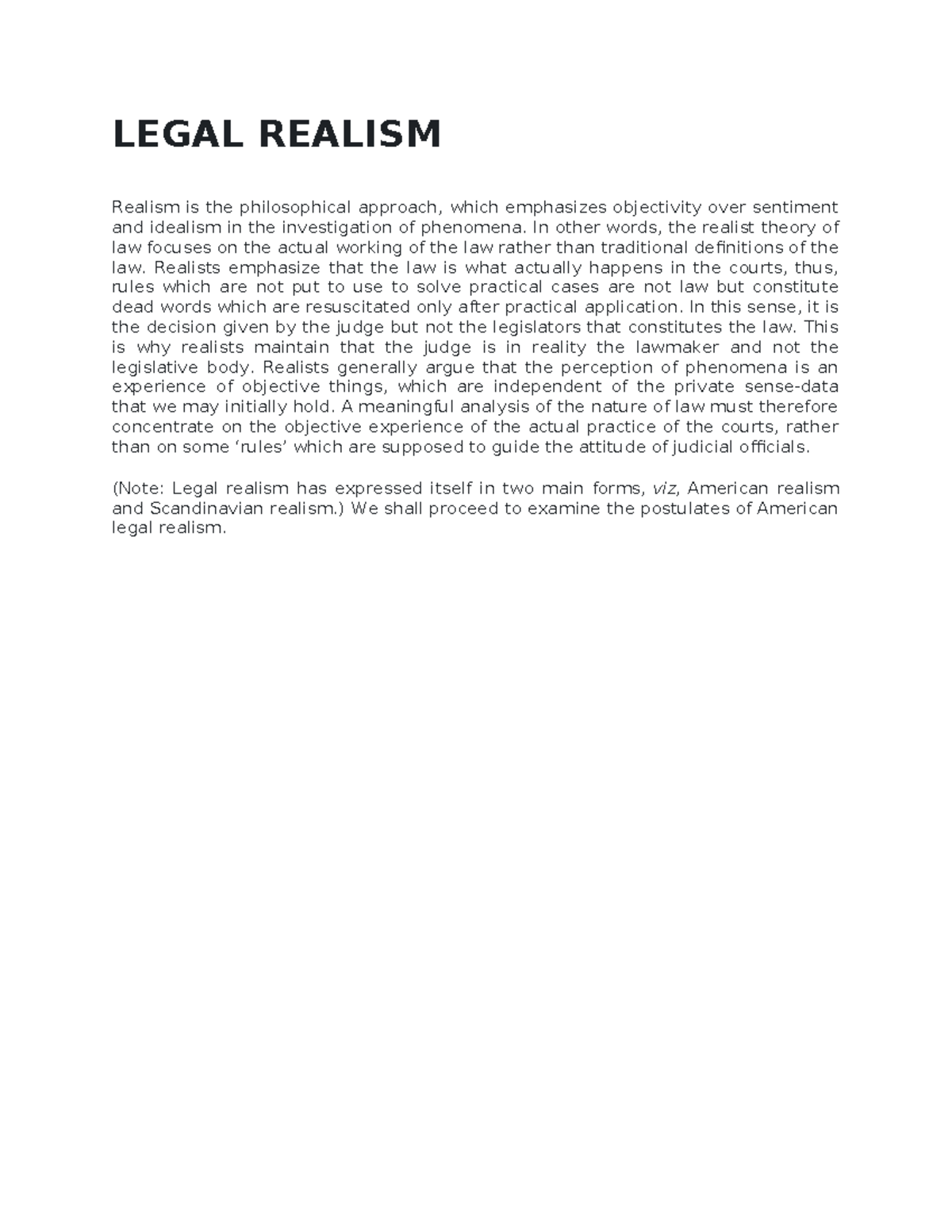 Legal Realism Overview and Key Theorists - Law 101 Notes - Studocu