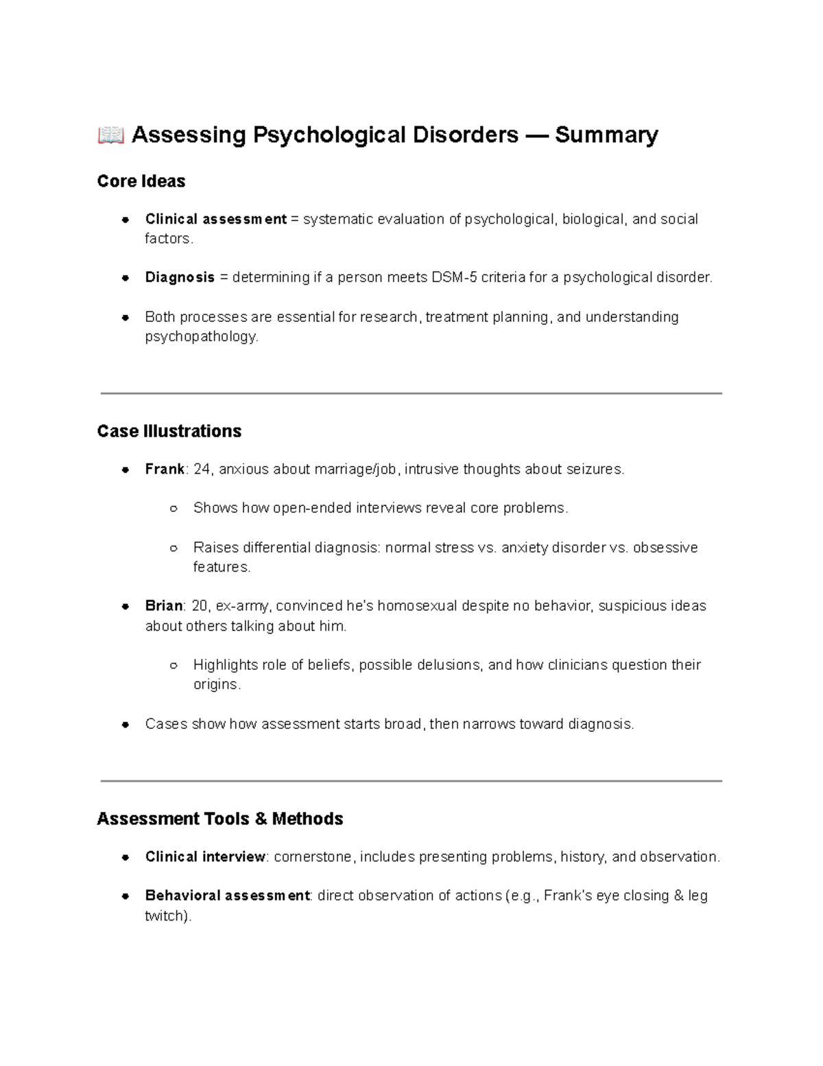 Psych 223: Clinical Assessment of Psychological Disorders Summary - Studocu
