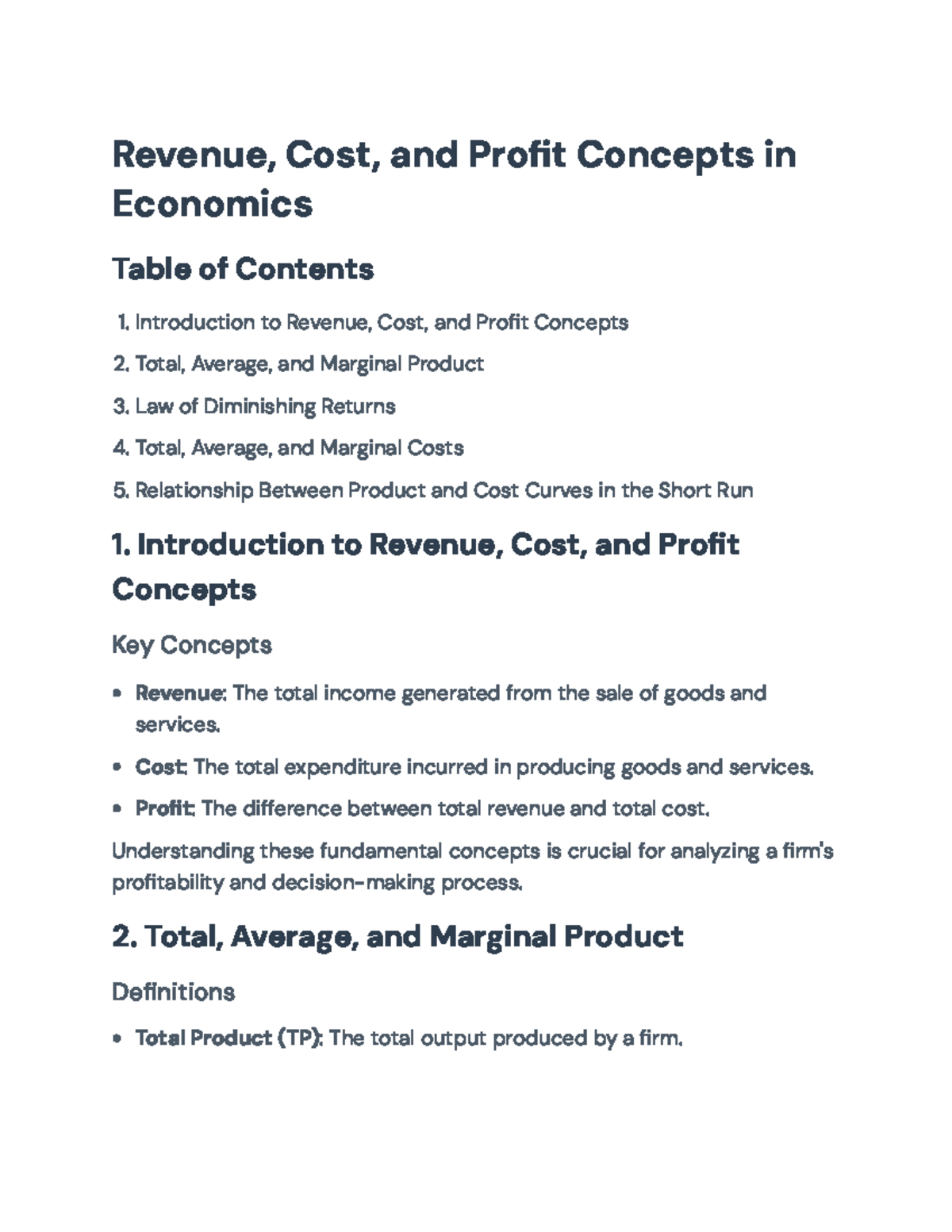 Revenue, Cost, and Profit Concepts in Economics (ECON 101) - Revenue ...