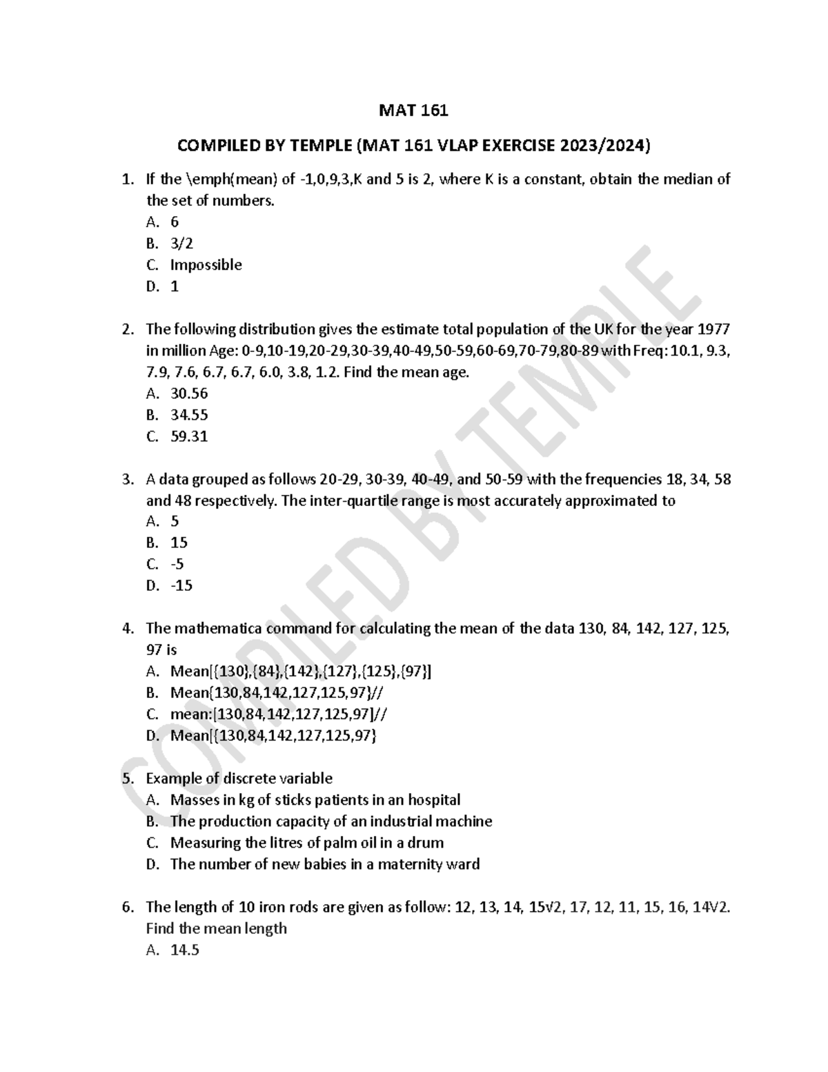 MAT 161 FINAL EXAM QUESTIONS - STUDY GUIDE - Studocu