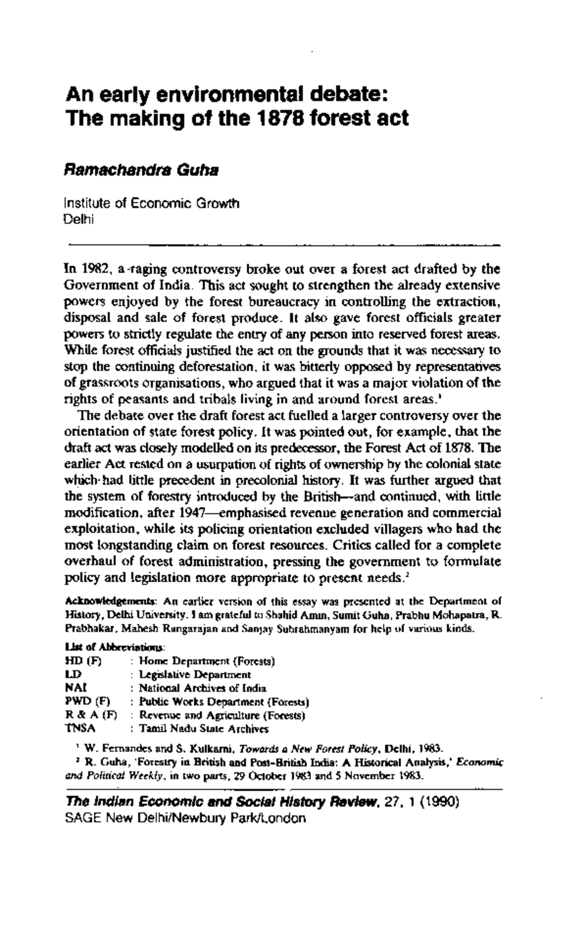 Colonial Forest Policy and the 1878 Act: A Critical Analysis (IESHR ...