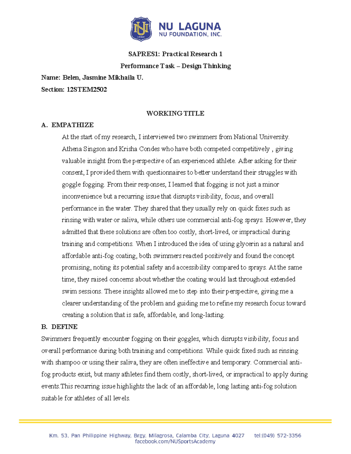 SAPRES1: Practical Research 1 - Design Thinking Performance Task - Studocu