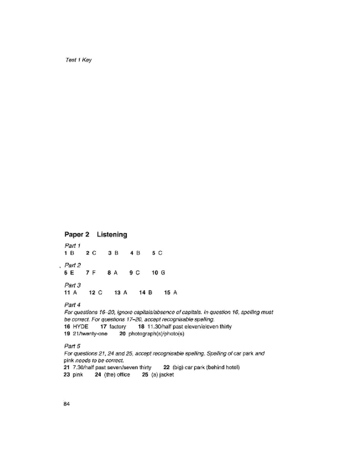 KET 2 - Listening Test Key Answers for Paper 2 - Studocu