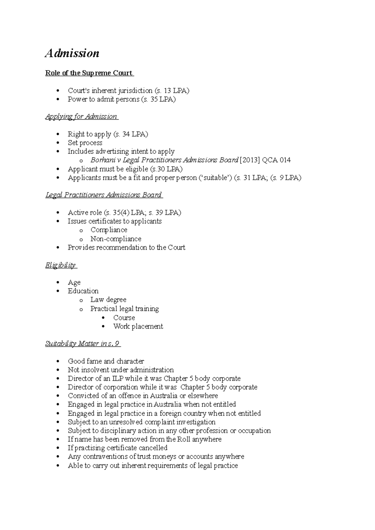 LLH302 Week 3 Lecture: Admission and Supreme Court Role Overview - Studocu