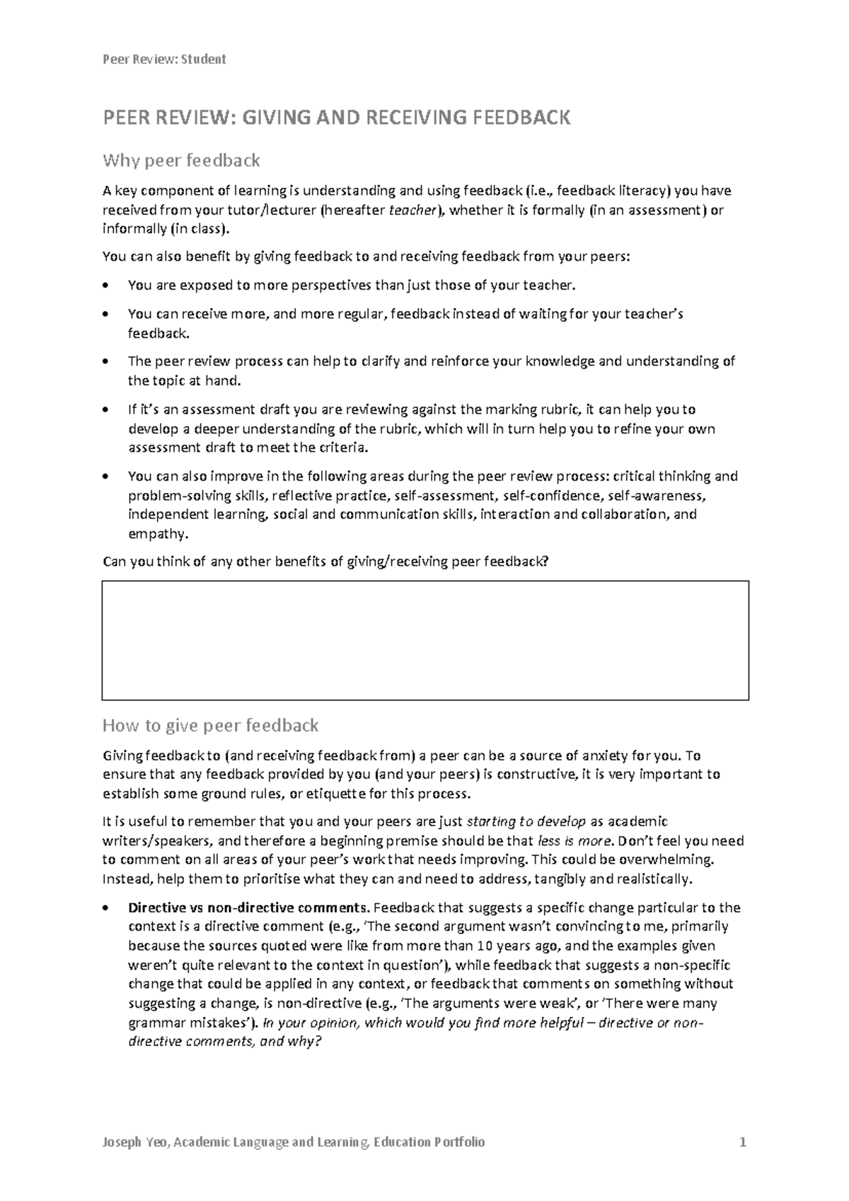 21212 Peer Review: Effective Feedback Strategies and Benefits - Studocu