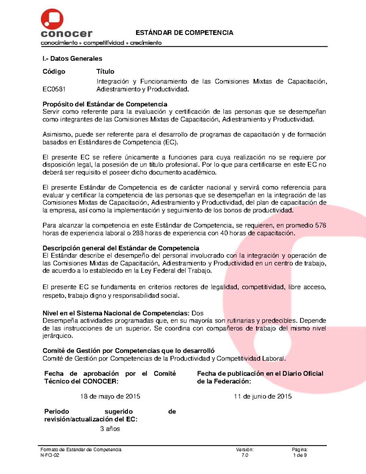 Estándar de Competencia EC0581: Comisiones Mixtas de Capacitación y ...
