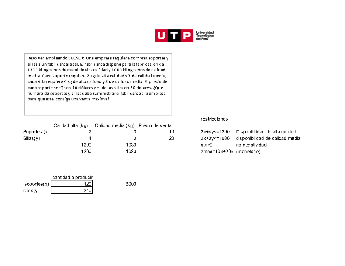 Semana 15 - Excel - Optimización utilizando Excel con herramienta Solver - restricciones Calidad ...