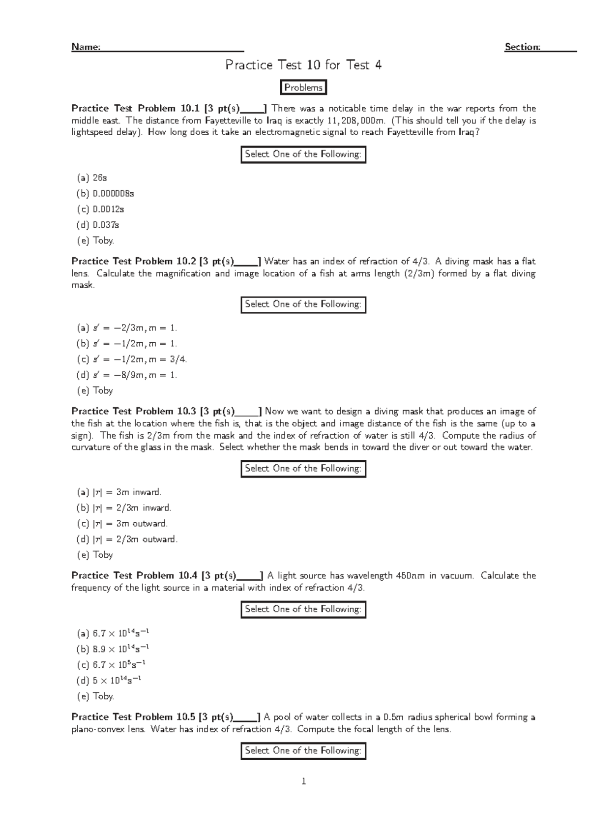 Practicetest-10 - Practice test - Name: Section: Practice Test 10 for ...