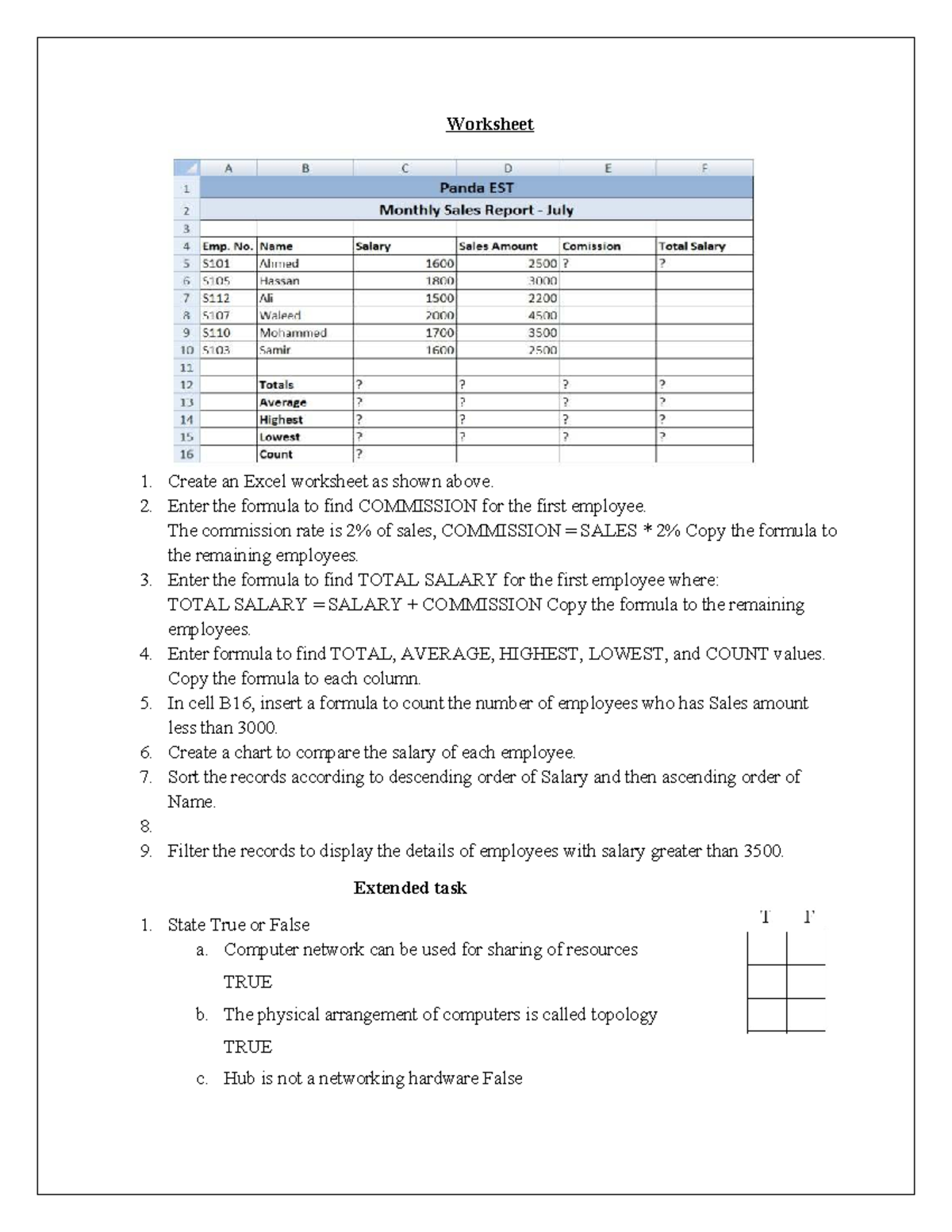 Excel Worksheet Revision - COMMISSION & SALARY Calculations - Studocu