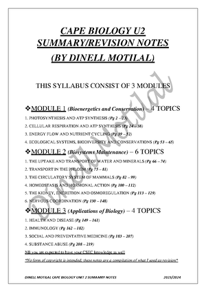 BIO UNIT 1 P1 2023 - 2023 cape bio unit 1 p1 past paper - Biology - Studocu