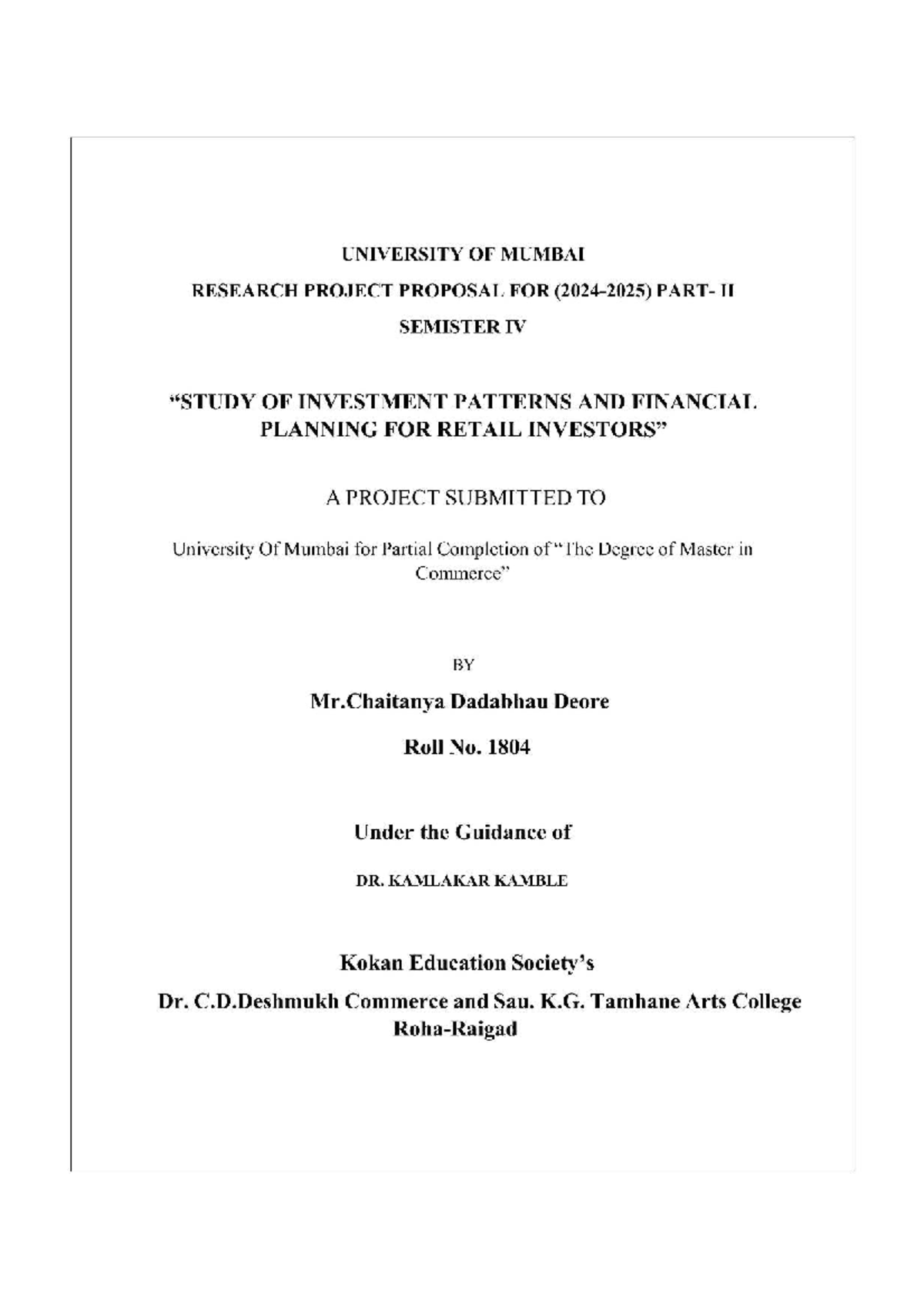 MCOM II Sem Research Project: Investment Patterns & Financial Planning ...