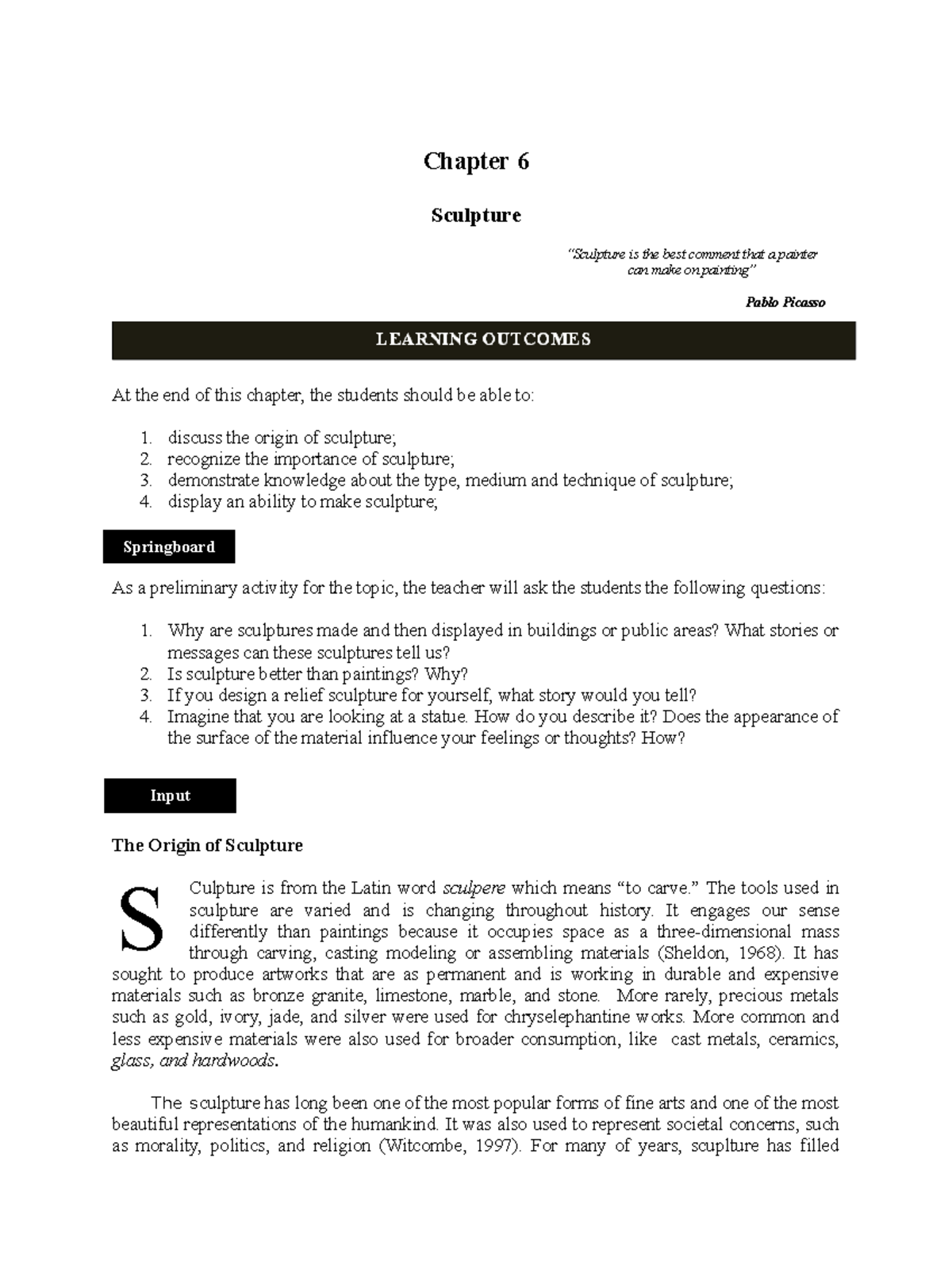 Photography Sculpture Midterm Lecture - Chapter 6 Sculpture At the end ...