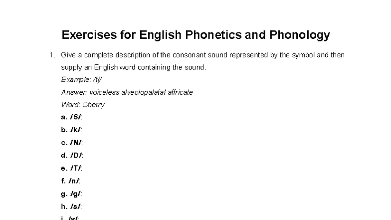 Exercises for English Phonetics and Phonology 1: Consonant & Vowel ...