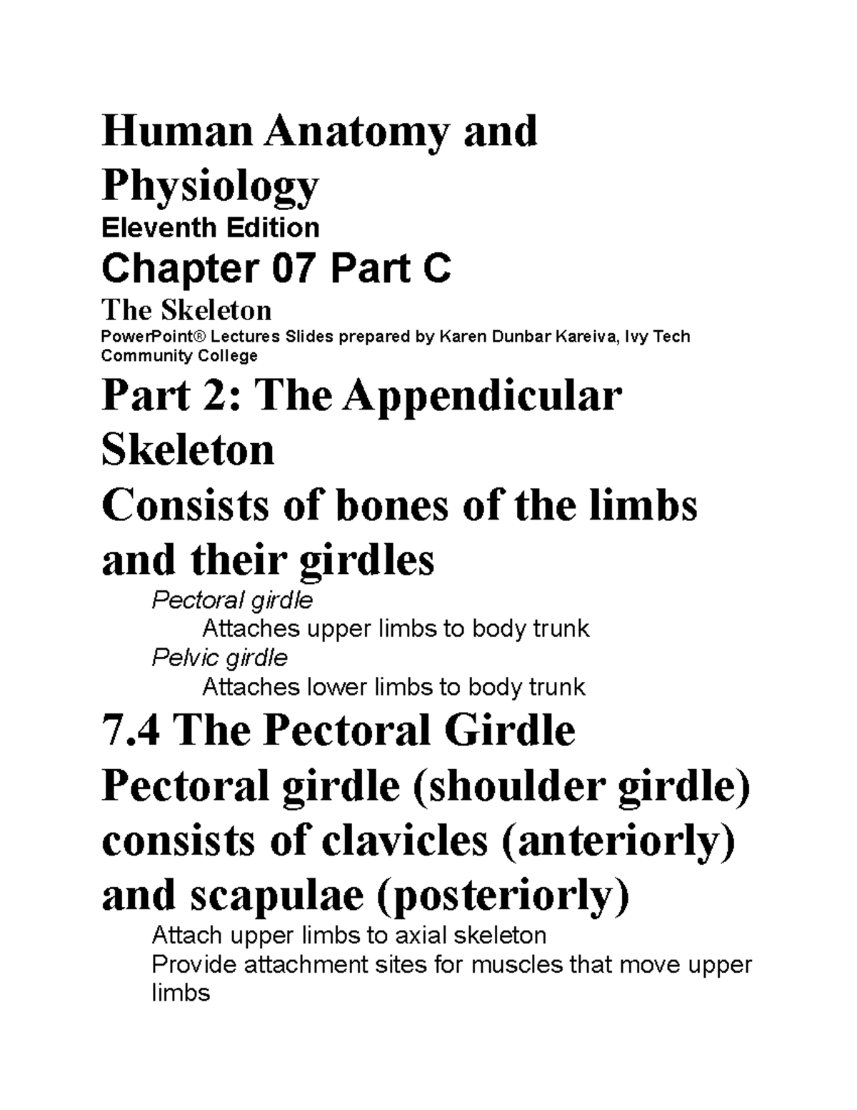 Human Anatomy & Physiology A&P Chapter 07: Appendicular Skeleton ...