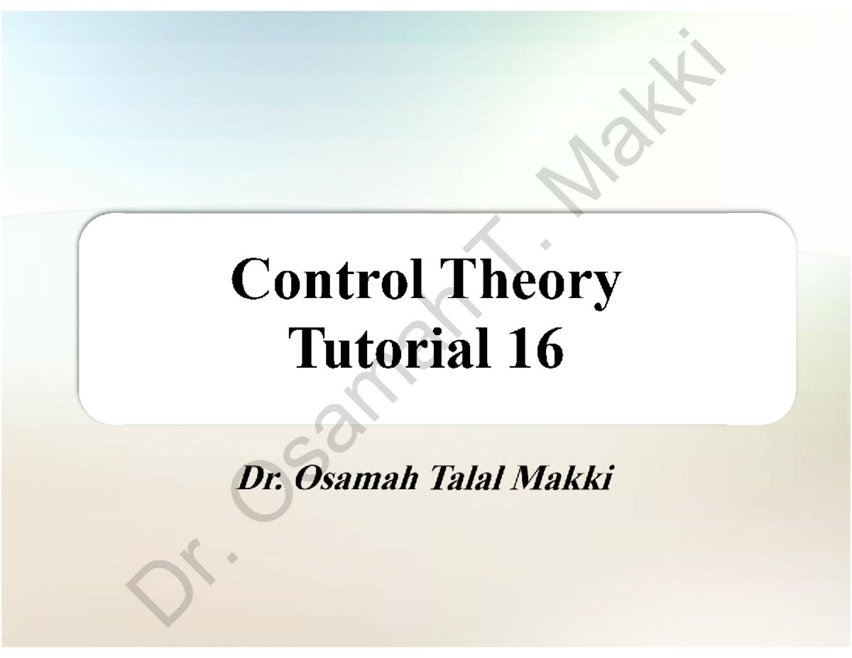 Control Theory Tutorial 16: State Transition Matrix Examples - Studocu