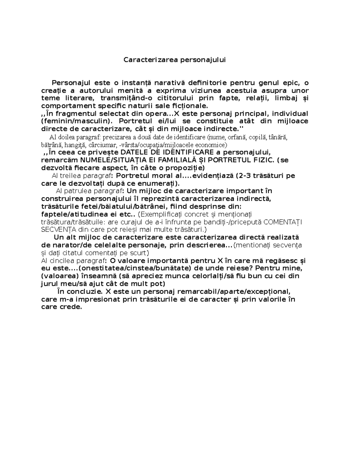 Caracterizare personaj - Caracterizarea personajului Personajul este o ...