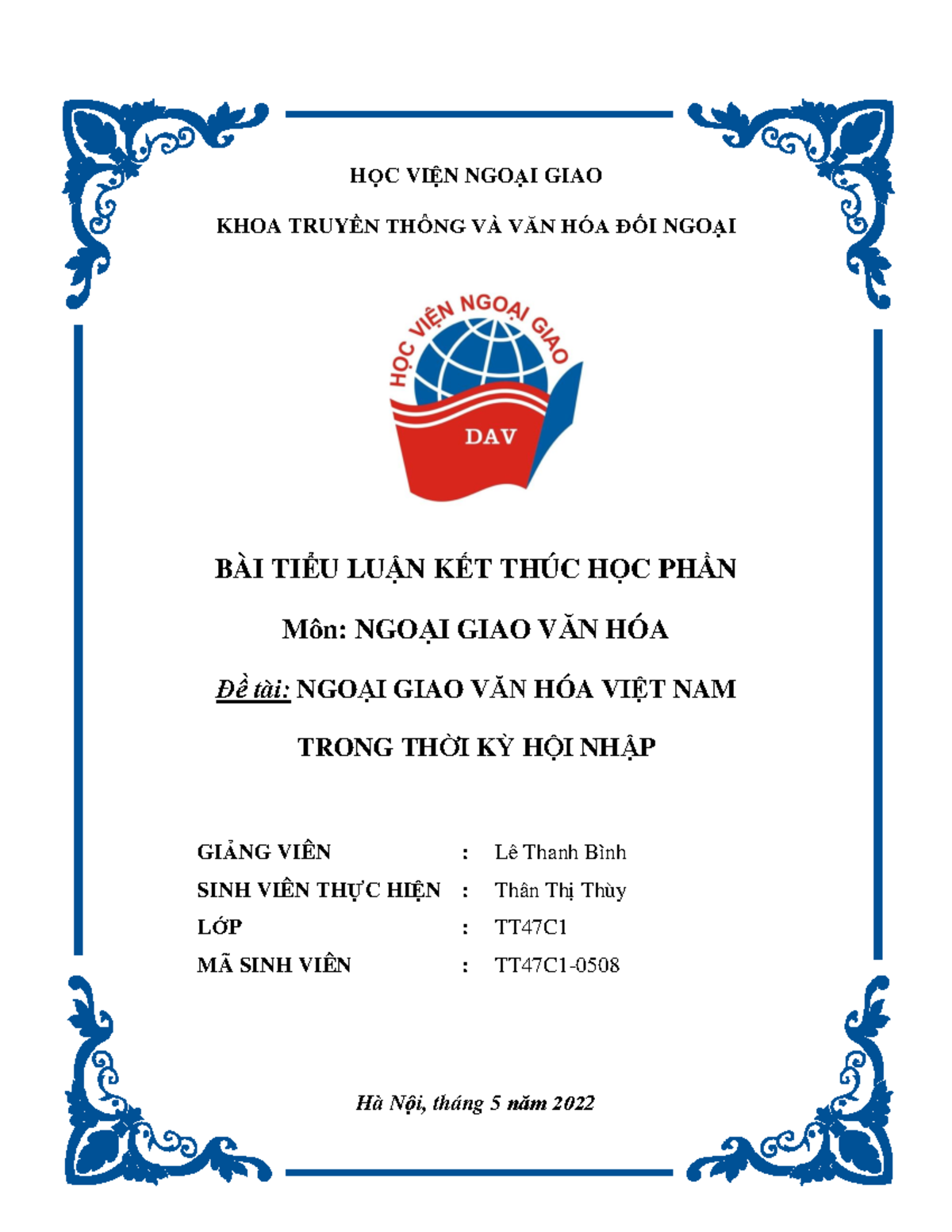 [NGVH] Tiểu Luận Cuối Kỳ: Ngoại Giao Văn Hóa Việt Nam Trong Hội Nhập ...