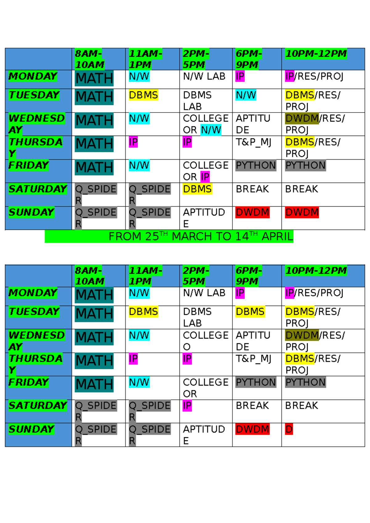 5th Sem Study Plan: MATH, DBMS, and Python Schedule - Studocu