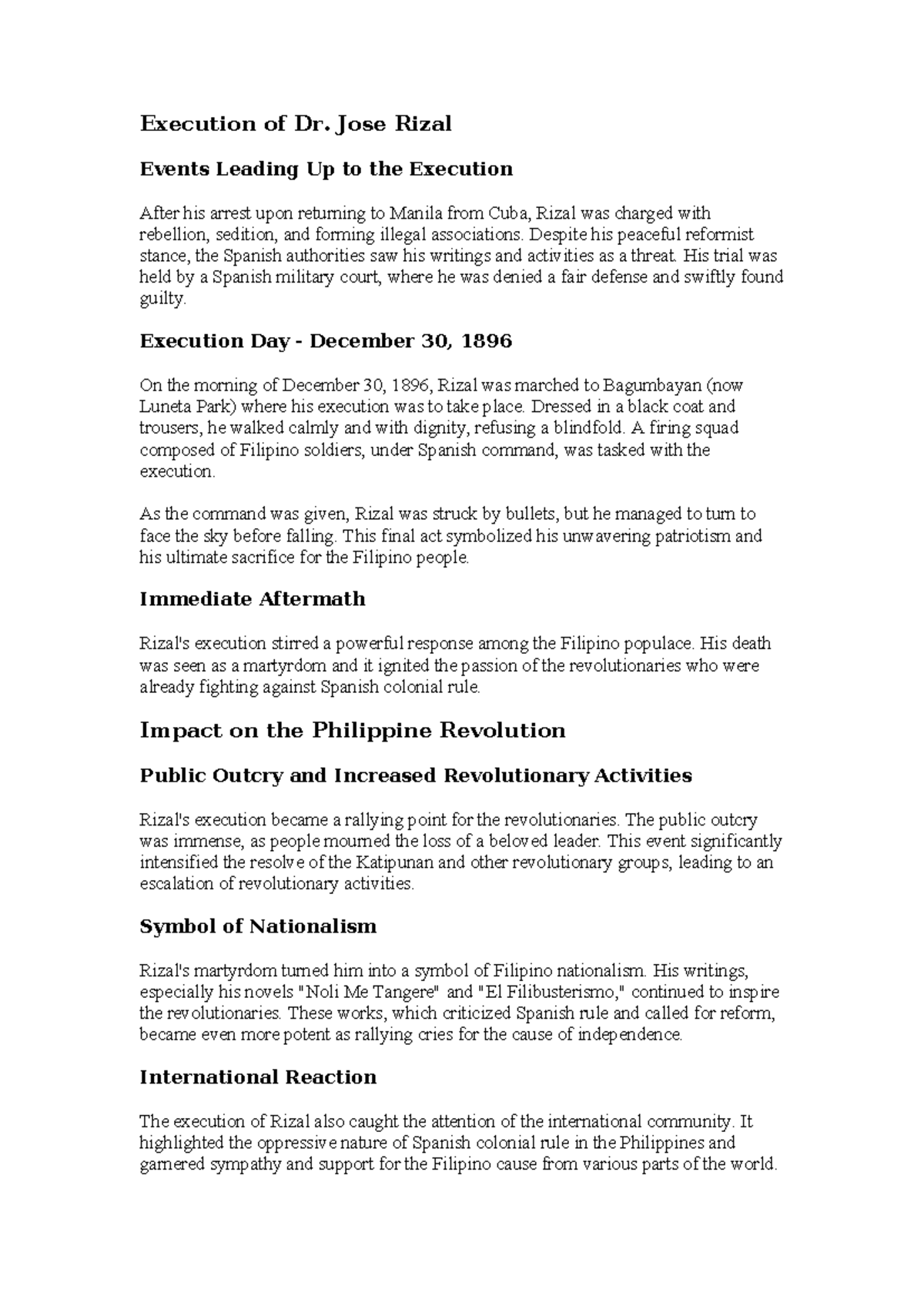Execution of Dr. Jose Rizal: Exile, Martyrdom, and Impact on Revolution ...