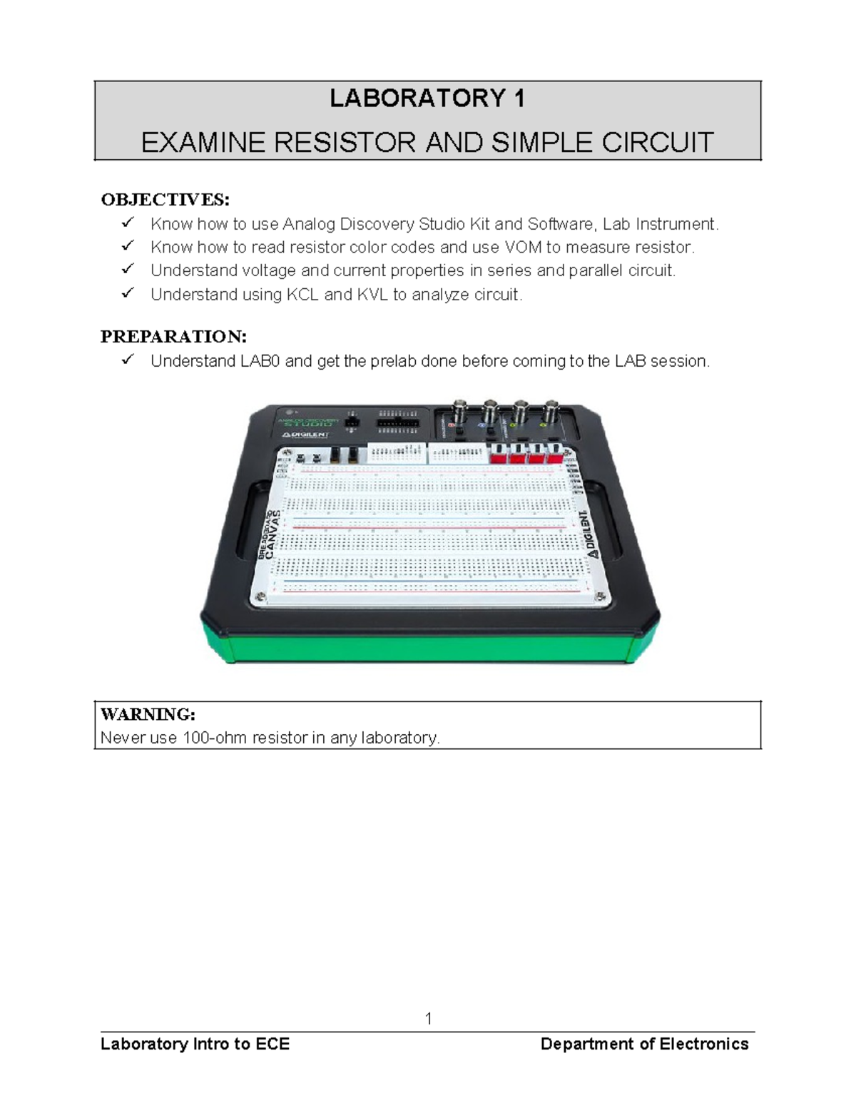 ECE LAB1: Resistor & Simple Circuit Analysis and Experiments - Studocu