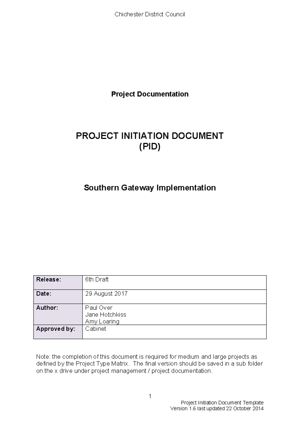 PID for Southern Gateway Implementation: Project Initiation Document ...