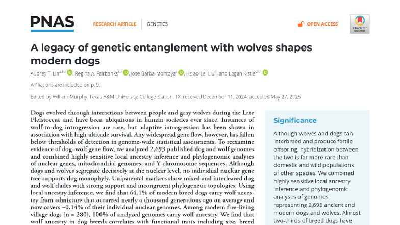 Genetic Legacy: The Entwined Evolution of Modern Dogs and Wolves - Studocu