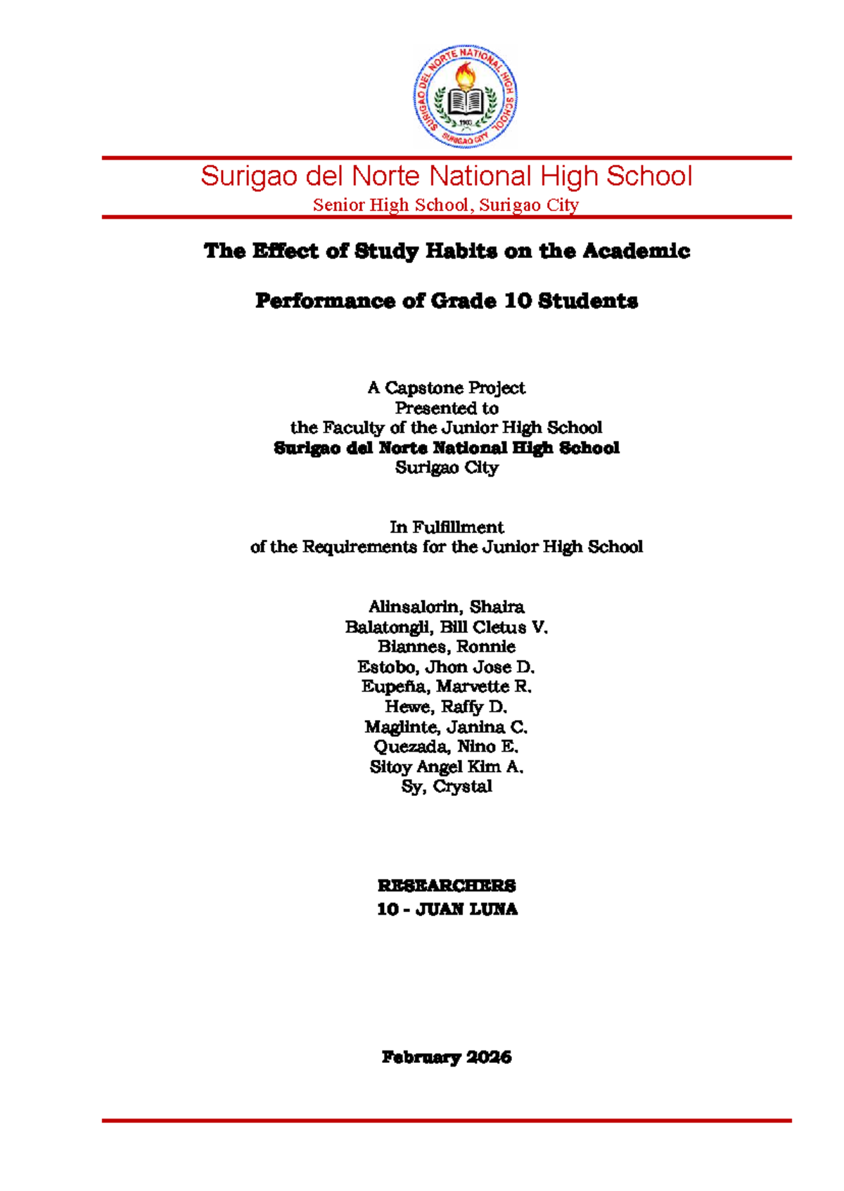 The Impact of Study Habits on Grade 10 Academic Performance: A Capstone ...