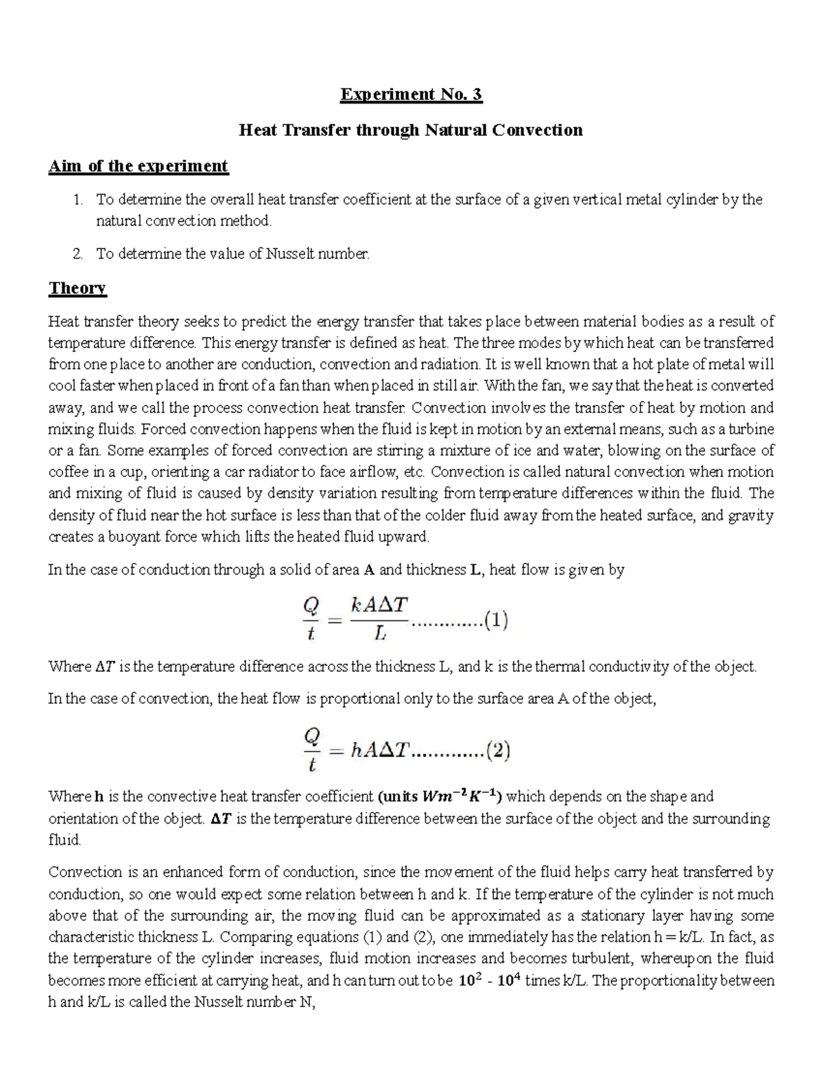 EX-3 Natural Convection Heat Transfer Experiment Report - Studocu