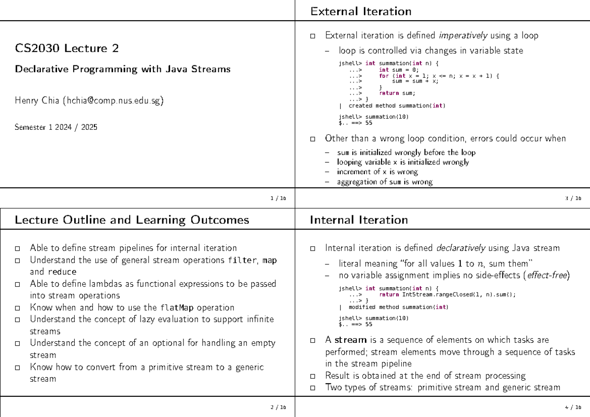 CS2030 Lecture 02: Declarative Programming with Java Streams - Studocu