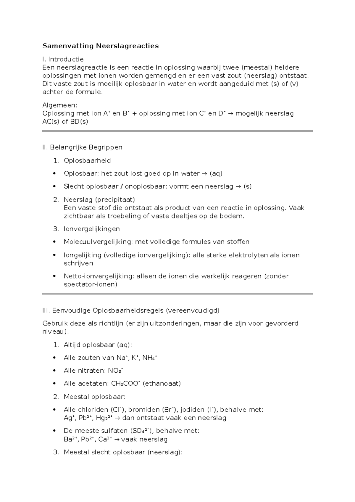 Samenvatting Neerslagreacties I en II: Belangrijke Concepten en ...