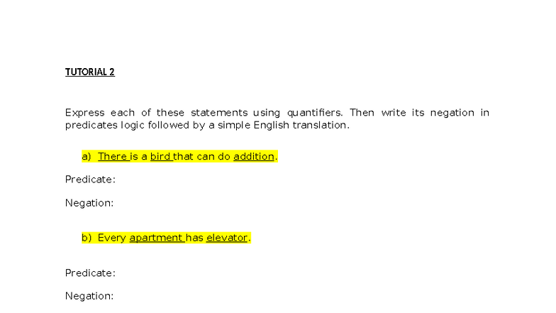 Exercise WEEK 4: Quantifiers and Predicate Logic Translations - Studocu