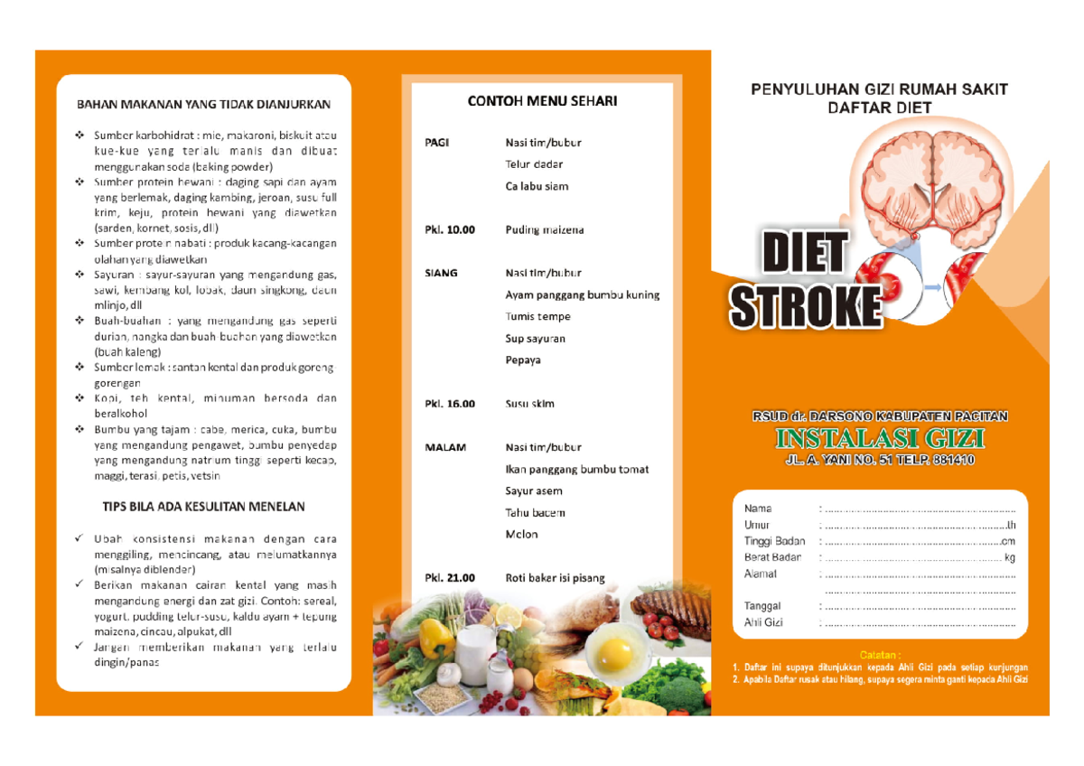 Stroke DIET - LEAFLET Guide for Dietary Management - Studocu